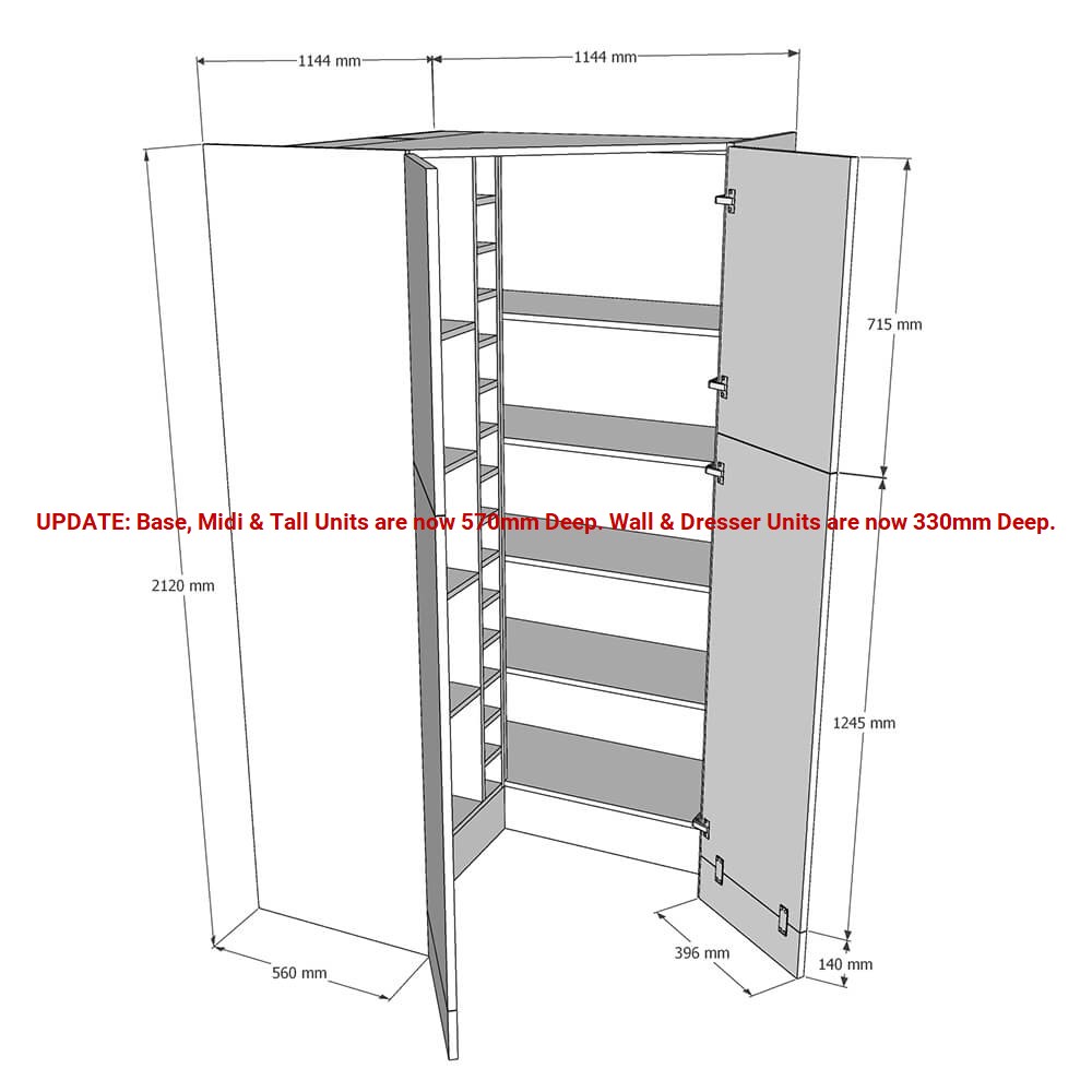 Walk-In Corner Larder (Medium) - 2120mm x 1144mm x 1144mm x 560mm Deep